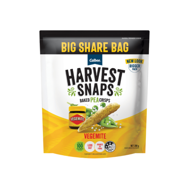 Calbee Australia - Harvest Snap Baked Pea Crisps Vegemite 200g | Food Standards Australia New ...